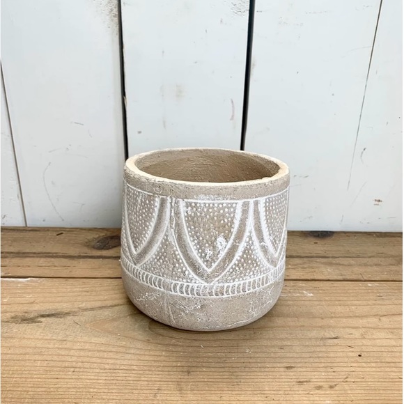 Vintage | Accents | Embossed White Washed Terracotta Pot | Poshmark